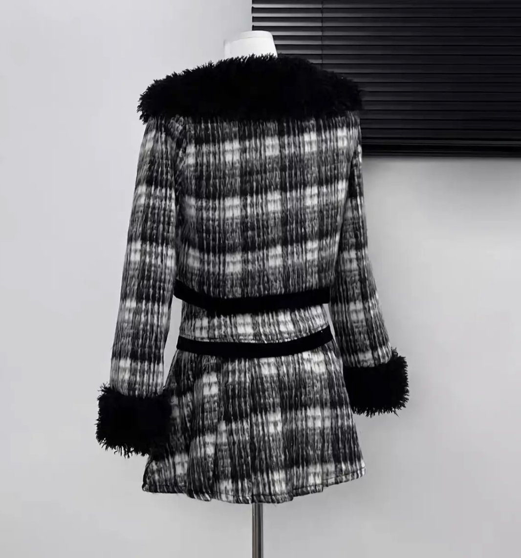 ブラックファー付きチェックセットアップ | ecrea ブラックファー付きチェックセットアップ | ecrea