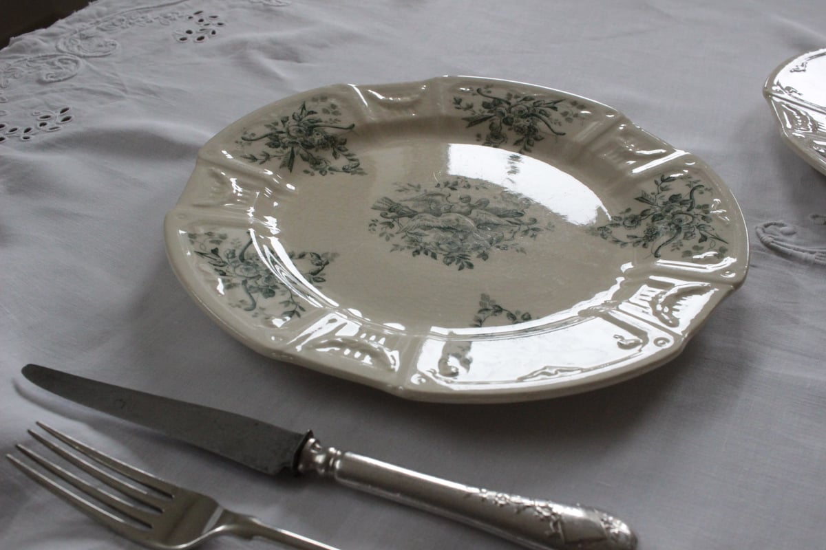 Gien【ジアン】鳩のつがいとバラのプレート(数量4) | Antique & Brocant...