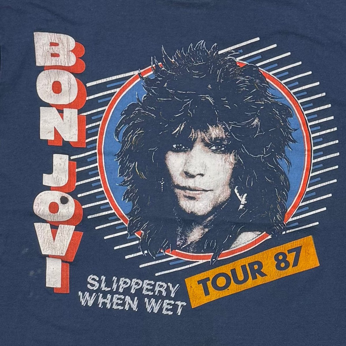 BON JOVI TOUR 87 SLIPPERY WHEN WET NAVY FITS LA...