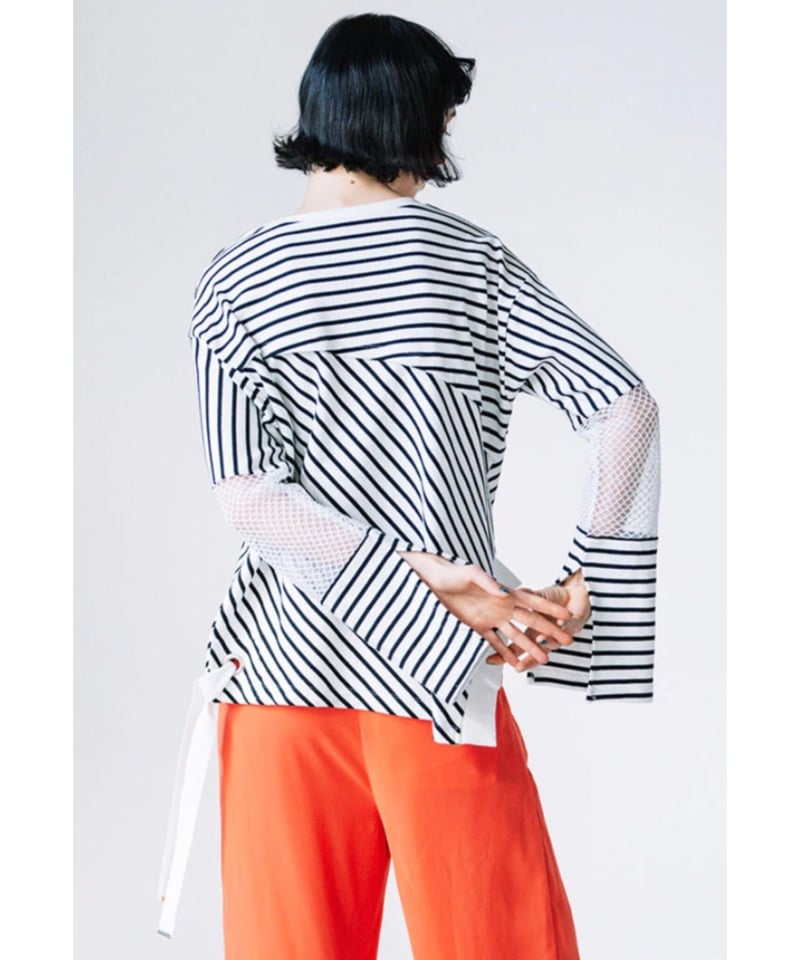AULA AILA】BORDER MESH SLEEVE LONG T-SHIRT ボーダー AULA AILA】BORDER MESH SLEEVE LONG T-SHIRT ボーダー