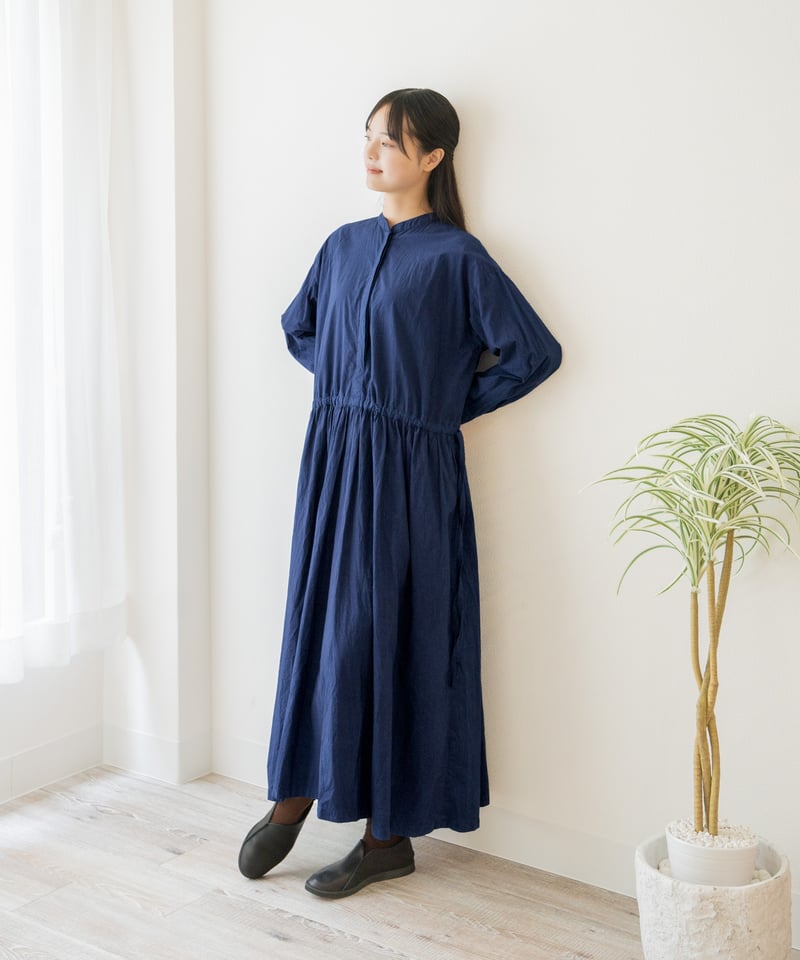 製品染め/洗える/草木染め】ウエストギャザーワンピース 藍 製品染め/洗える/草木染め】ウエストギャザーワンピース 藍