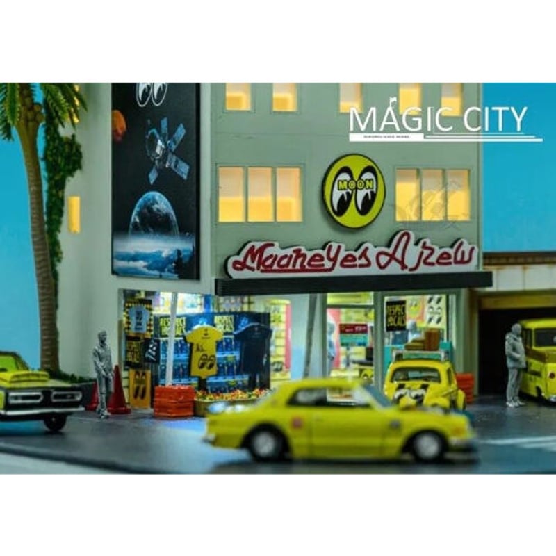 Magic City 1:64 ジオラマシリーズ ムーンアイズ商店+自動車 Magic City 1:64 ジオラマシリーズ ムーンアイズ商店+自動車