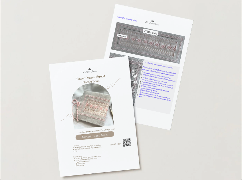 Flower drawnwork needlebook 'how to make' & tut...