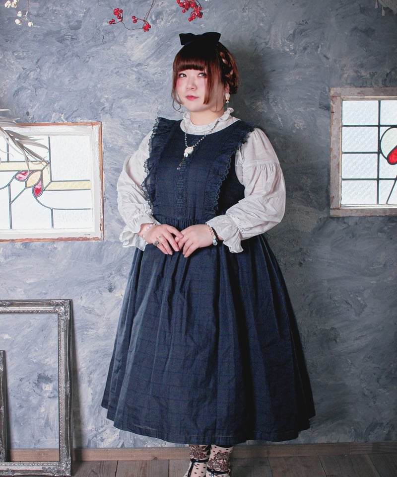 トーションレース付きノースリーブワンピース(BK×WH) | Perla トーションレース付きノースリーブワンピース(BK×WH) | Perla