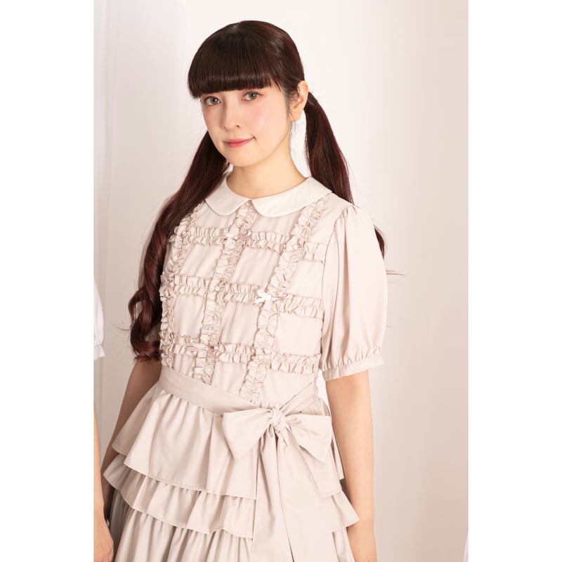 YK-5-2 デコレーションワンピース ベージュピンク | kuroobi.STORE YK-5-2 デコレーションワンピース ベージュピンク | kuroobi.STORE