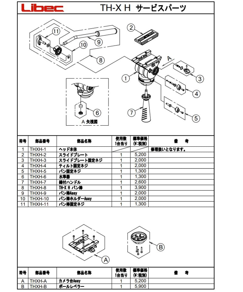 Libec TH-X H 小型カメラ用(固定カウンターバランス）ヘッド(税込み