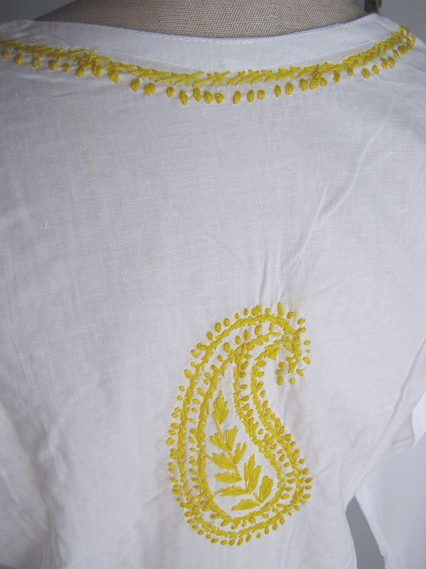インド刺繍クルタcek5/S~SM/ホワイト・イエロー刺繍 インド刺繍クルタcek5/S~SM/ホワイト・イエロー刺繍