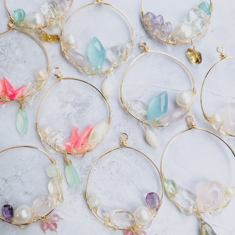 pierce 〗レジンがしたたる天然石ピアス(ピンク珊瑚) | mer pierce 〗レジンがしたたる天然石ピアス(ピンク珊瑚) | mer