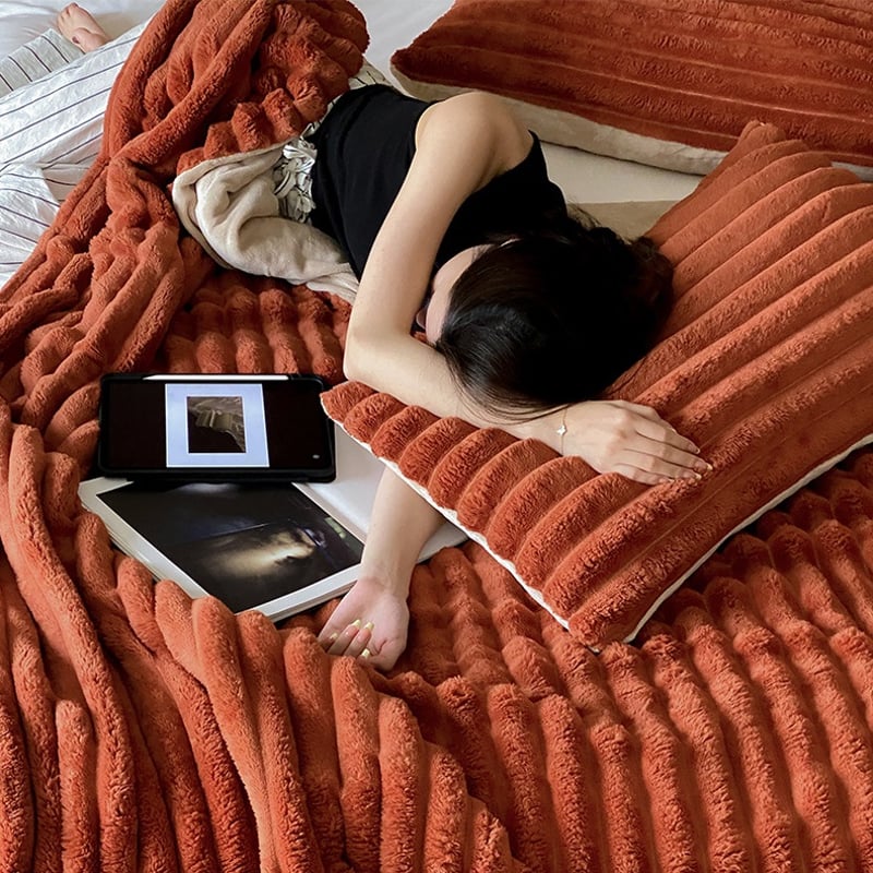 pillowcase-03014 ストライプ ラビットファー ふわふわ毛布 枕 pillowcase-03014 ストライプ ラビットファー ふわふわ毛布 枕