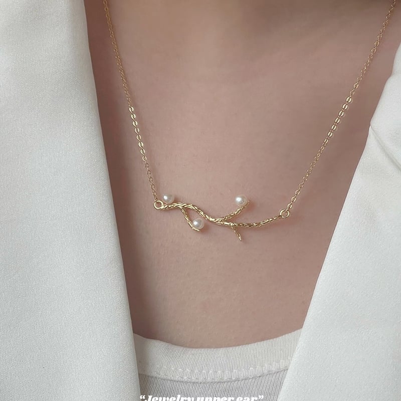 H669 枝モチーフ 天然淡水パール ネックレス 18KGP | SanSun Jewelry H669 枝モチーフ 天然淡水パール ネックレス 18KGP | SanSun Jewelry