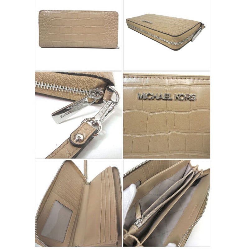マイケルコース 財布 長財布 Michael Kors ジェット セット トラベル クロコ調 ラージ トラベル コンチネンタル ラウンドファスナー ストラップ付 35F3STVE7E CAMEL アウトレット レディース マイケルコース 長財布 Michael Kors ジェット セット トラベル クロコ
