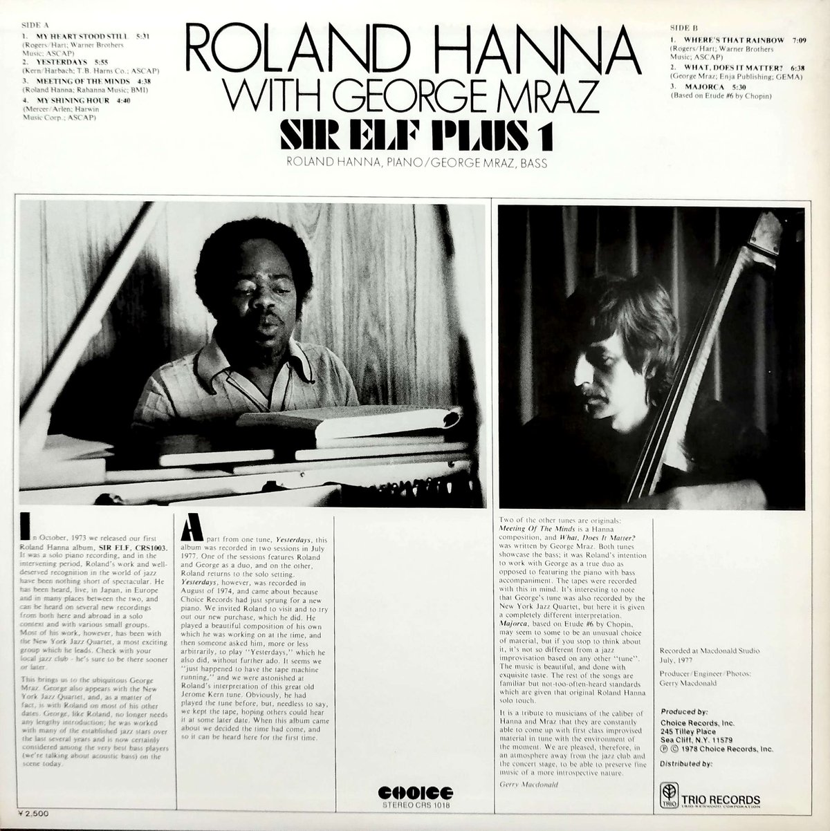 【LP】 Roland Hanna With Gerge Mraz / Sir Elf Pl...