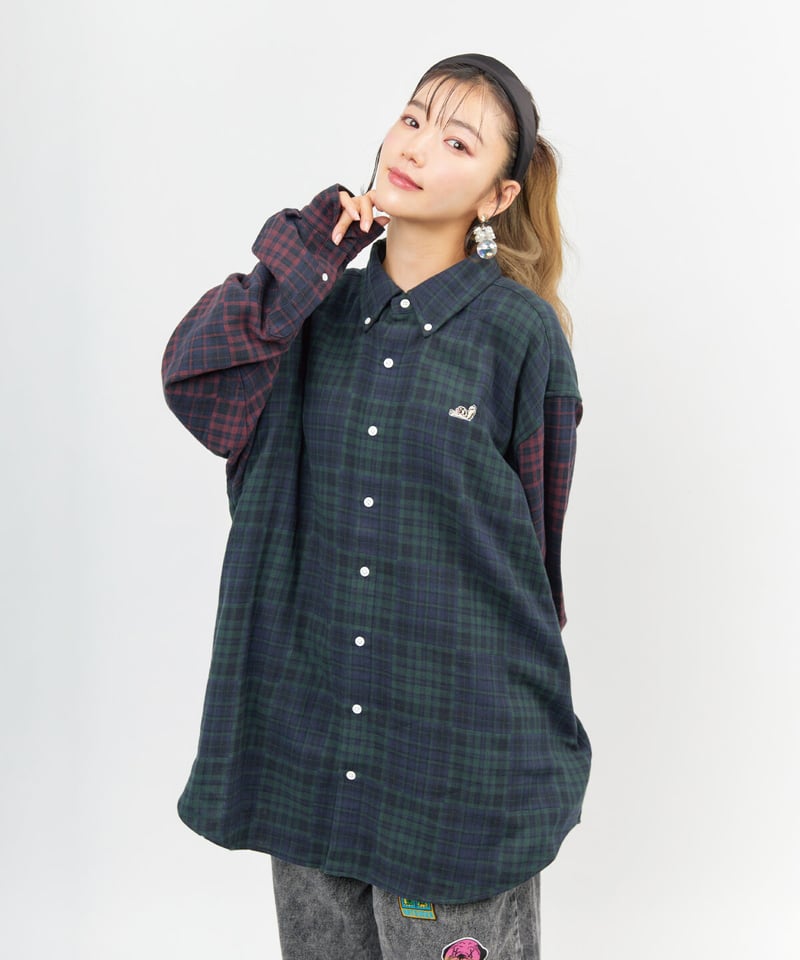LIMITEDオーバーサイズチェックシャツ(GREEN×BURGUNDY LIMITEDオーバーサイズチェックシャツ(GREEN×BURGUNDY