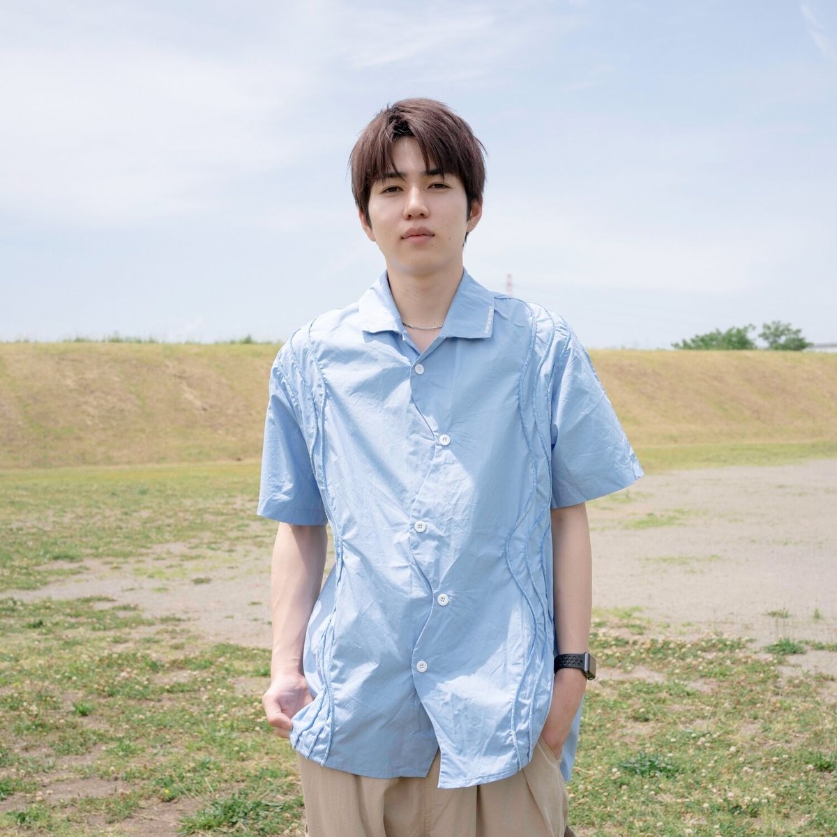 Wiggle Line Design Blue Shirt | PIEAL