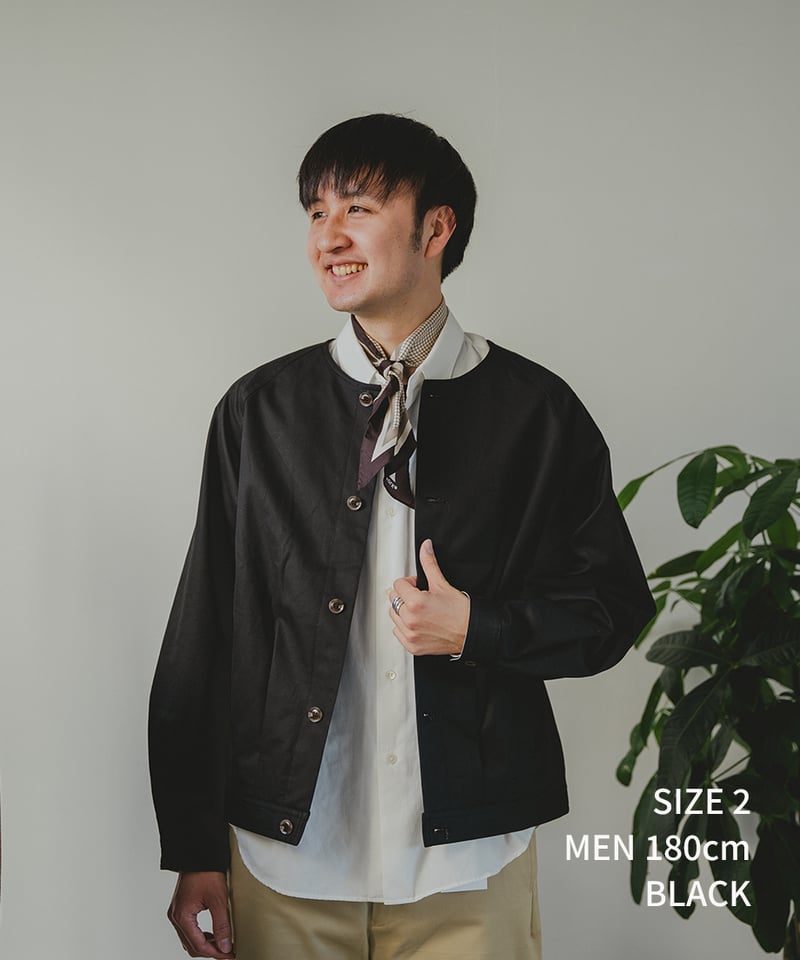 05 Ventile gabardine nocollar blouson (Black 05 Ventile gabardine nocollar blouson (Black