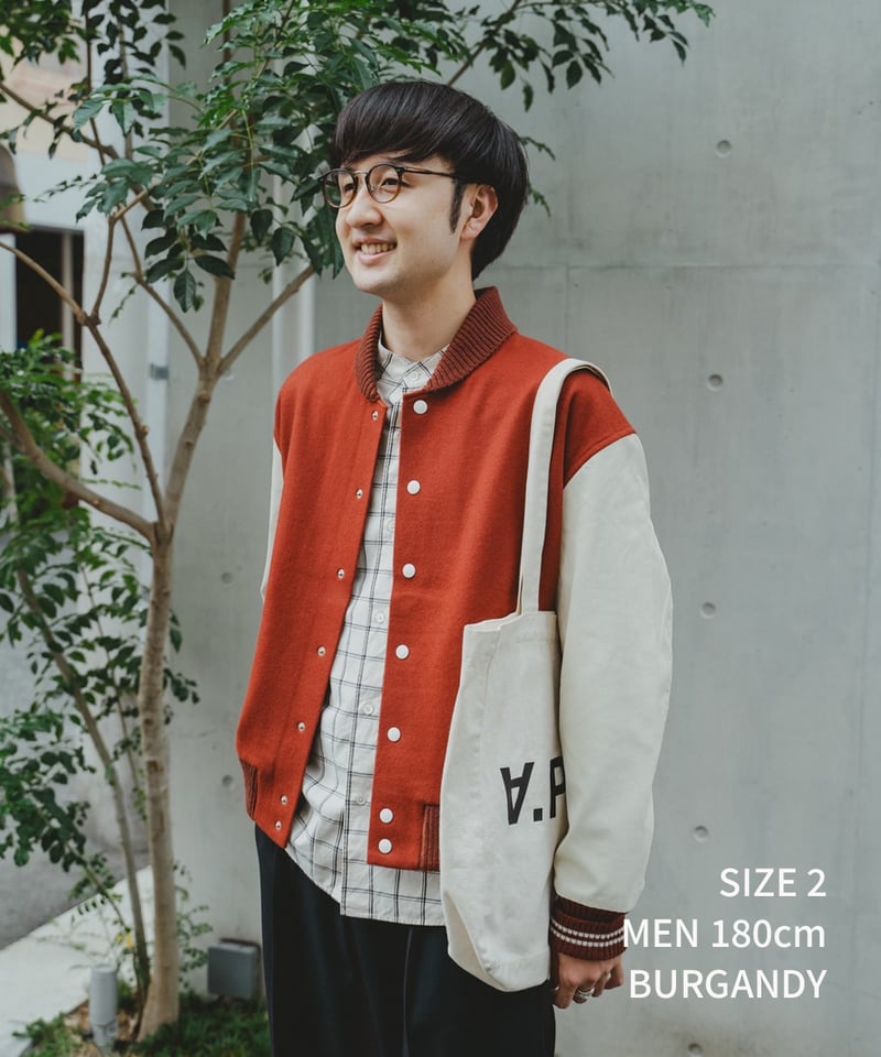 50 Wool melton relax varsity jacket (Burgandy 50 Wool melton relax varsity jacket (Burgandy