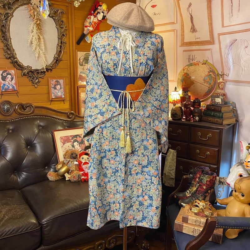着物リメイク ワンピース ドレス 名古屋帯サッシュベルト付き 着物リメイク ワンピース ドレス 名古屋帯サッシュベルト付き