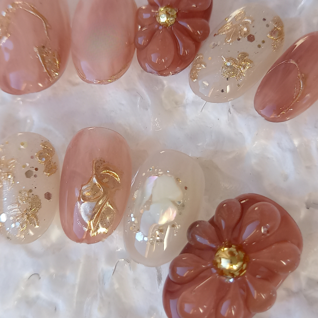 (087)pink Brown×mirror Flower | Infinity