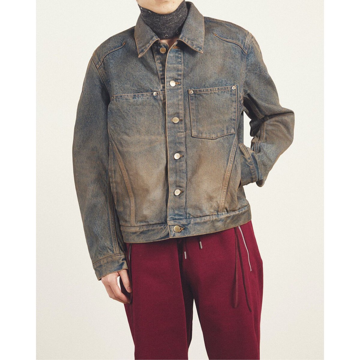 DENIM 3D TRUCKER JACKET (MUD FADED INDIGO) | niki DENIM 3D TRUCKER JACKET (MUD FADED INDIGO) | niki