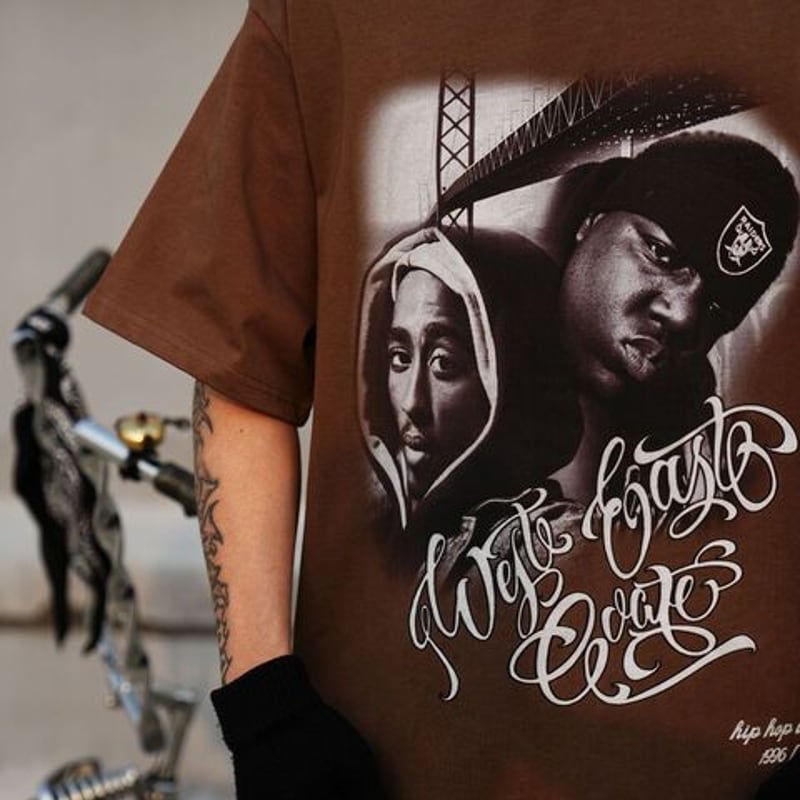 2pac Tupac&Biggie 半袖 Tシャツ ペイズリー バンダナ柄 黒 茶 2pac Tupac&Biggie 半袖 Tシャツ ペイズリー バンダナ柄 黒 茶