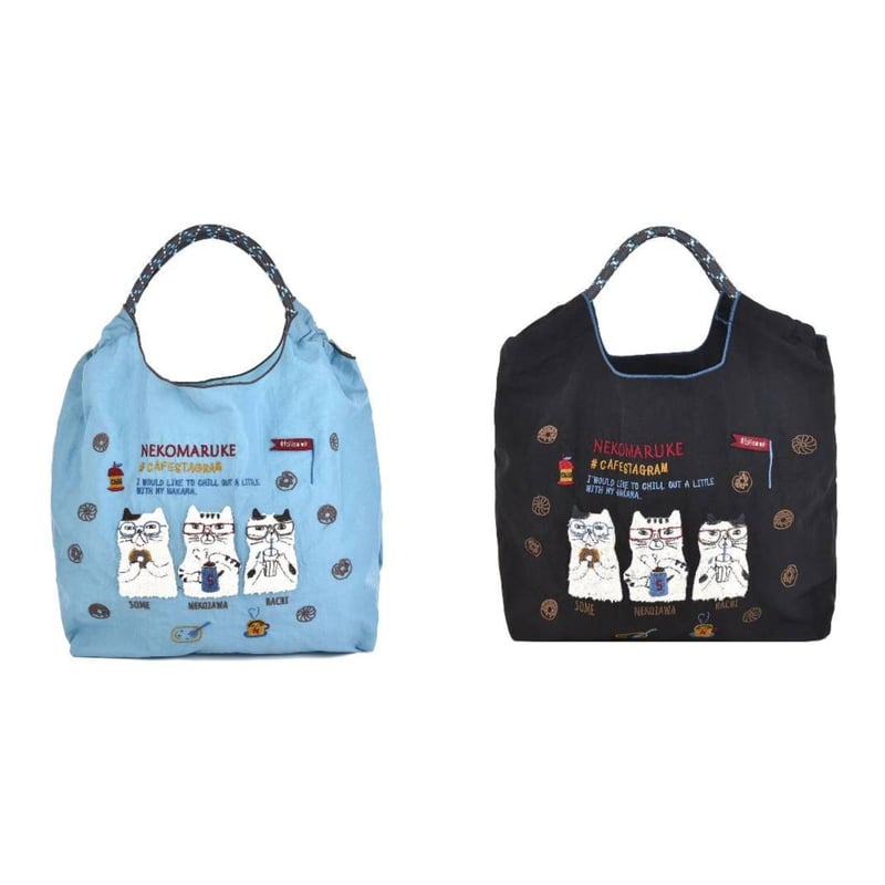 24-7149 撥水加工 刺繍ワッシャーバッグMサイズ ネコまるけ柄 24-7149 撥水加工 刺繍ワッシャーバッグMサイズ ネコまるけ柄
