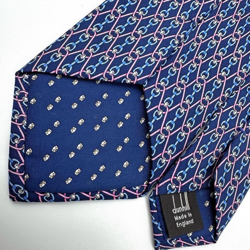 dunhill ダンヒル シルク100% チェーン ネクタイ ネイビー 鎖 dunhill ダンヒル シルク100% チェーン ネクタイ ネイビー 鎖