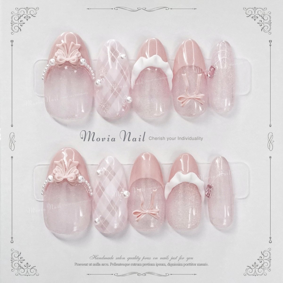 ピンク528XS～537M⋈マグネット姫ギャルフレンチガーリー韓国量産型地雷系ネイルチップ現品...