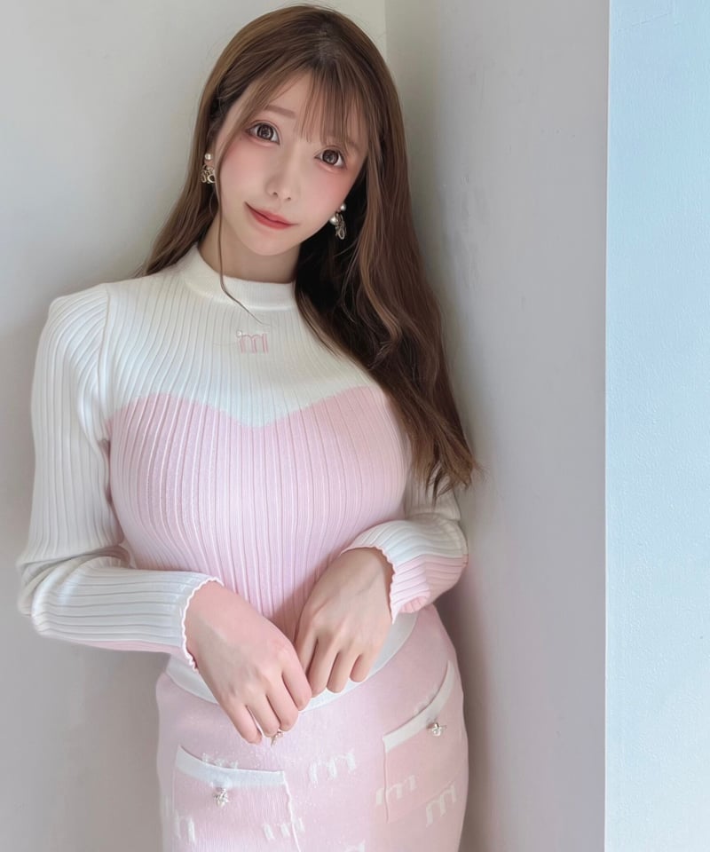 bi color rib knit tops (pink) | ミヌエール（minuére）