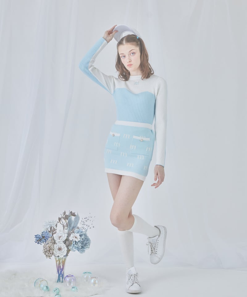 bi color rib knit tops (l.blue) | ミヌエール（minuére）