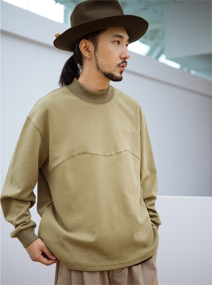 Mock Neck Wave LS-Green | MIZUTOKI