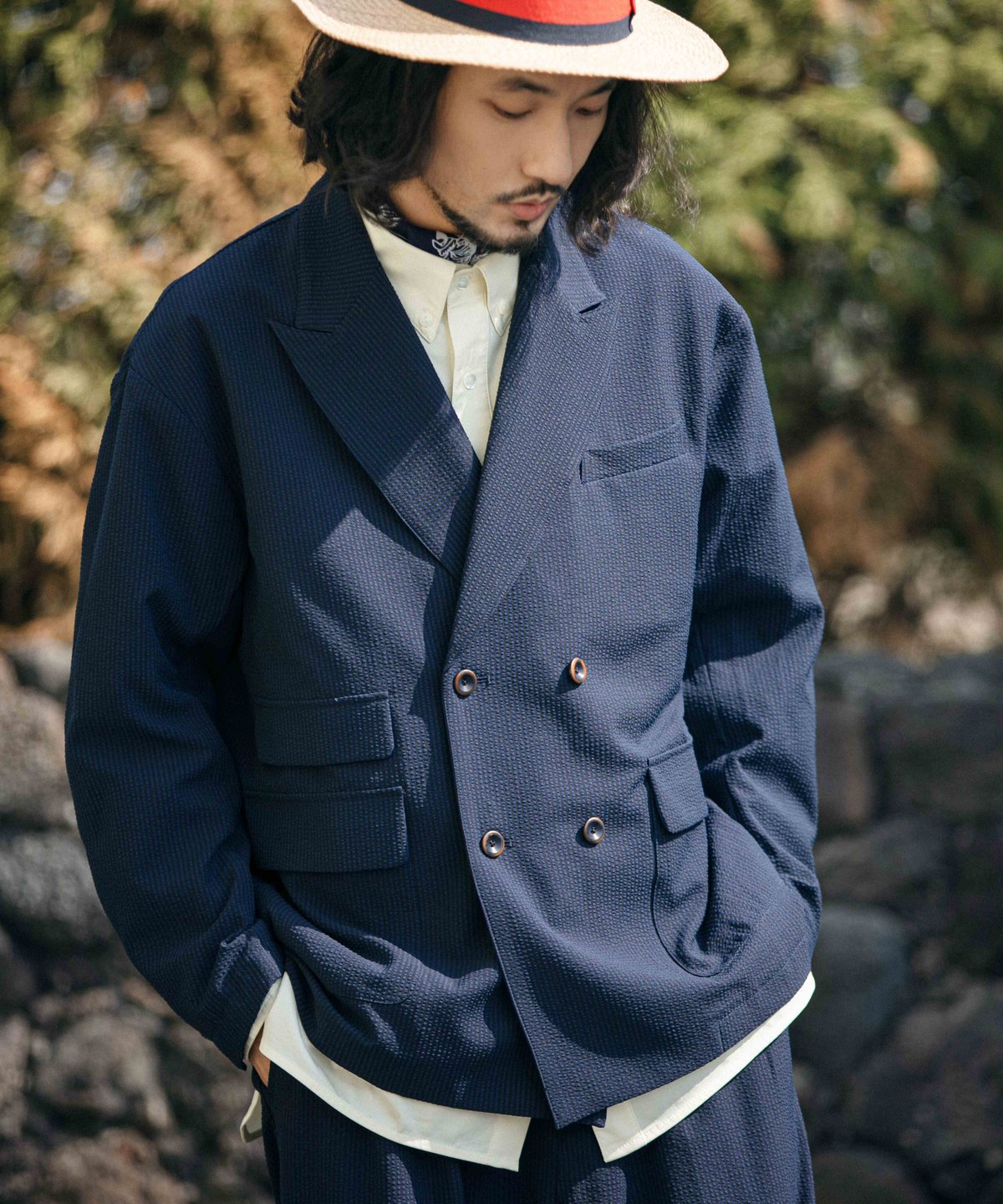Seesucker 4B Blazer-Midnight Blue | MIZUTOKI Seesucker 4B Blazer-Midnight Blue | MIZUTOKI