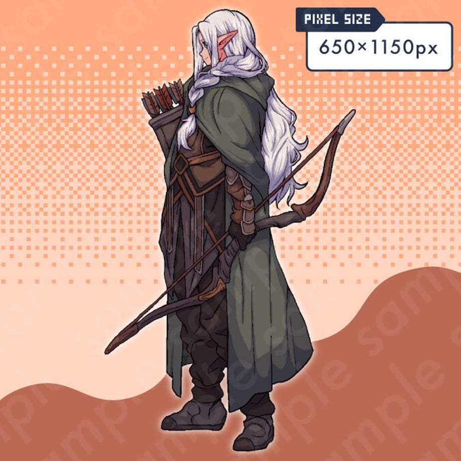 Pixel Art Elf Archer - White-haired, Male/Femal...