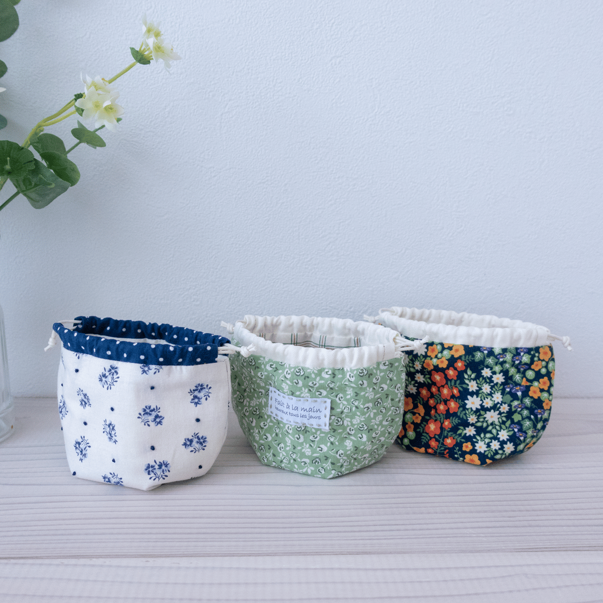 ダウンロード型紙【A4】タックで自立する丸巾着 | akie craft