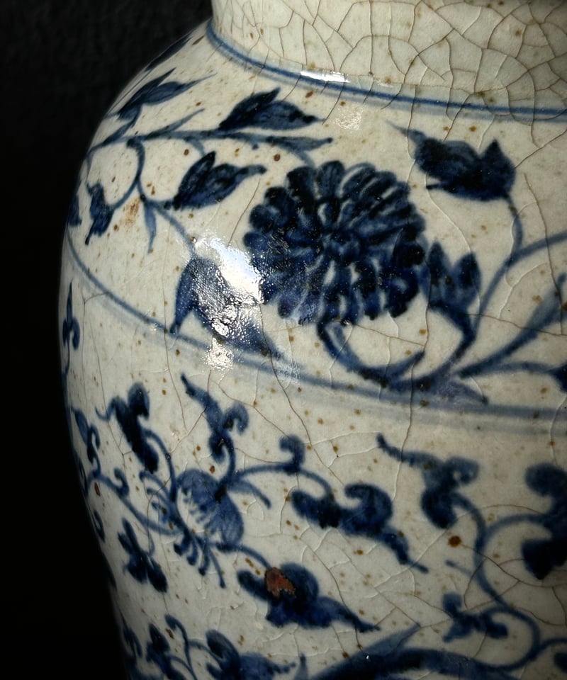 青絵花器/草花柄/花瓶/骨董/素朴/大きめ | 骨董・アンティークの 青絵花器/草花柄/花瓶/骨董/素朴/大きめ | 骨董・アンティークの