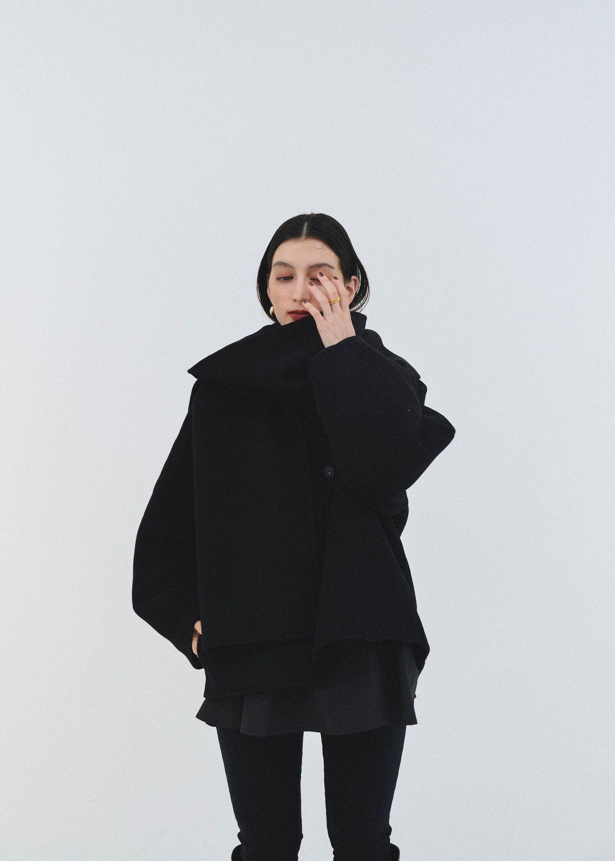 Cashmere Blend Stole Coat （Black） | CLORE+