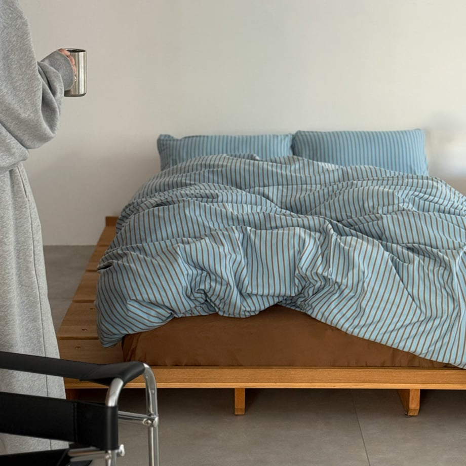 beddingsets-03139 Light blue×Brown Stripe Beddi...