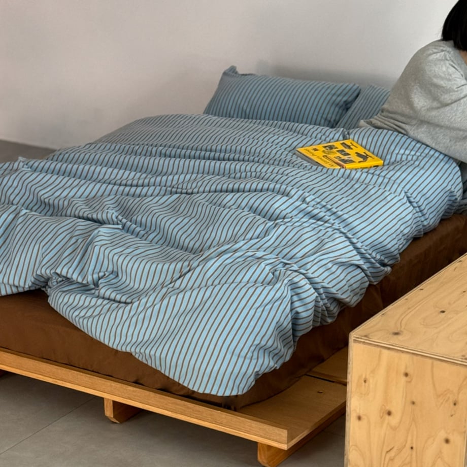 beddingsets-03139 Light blue×Brown Stripe Beddi...