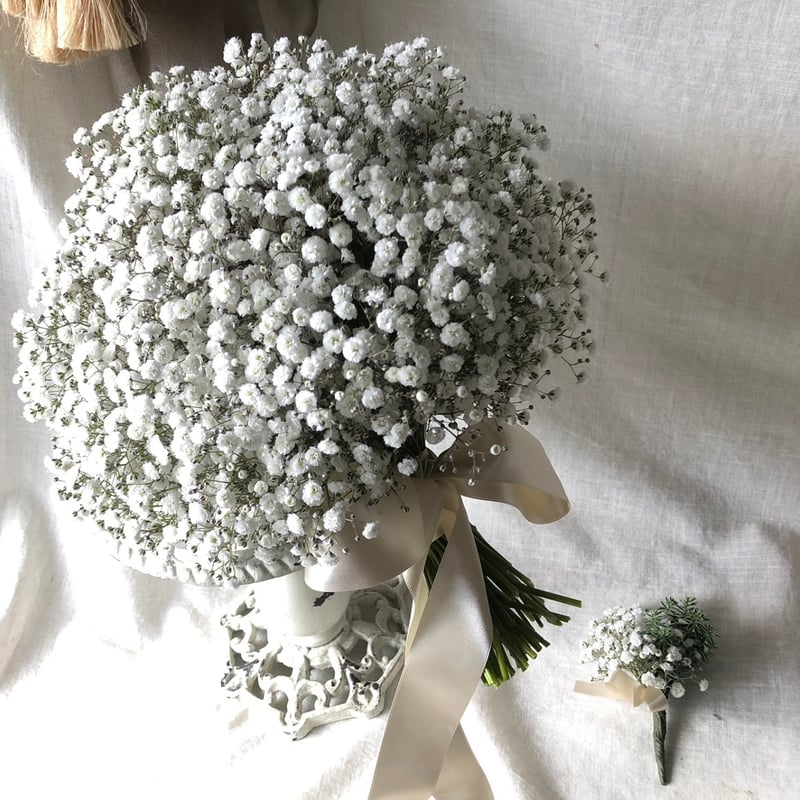 ウェディングブーケ**生花のかすみ草ラウンドブーケ ウェディングブーケ**生花のかすみ草ラウンドブーケ
