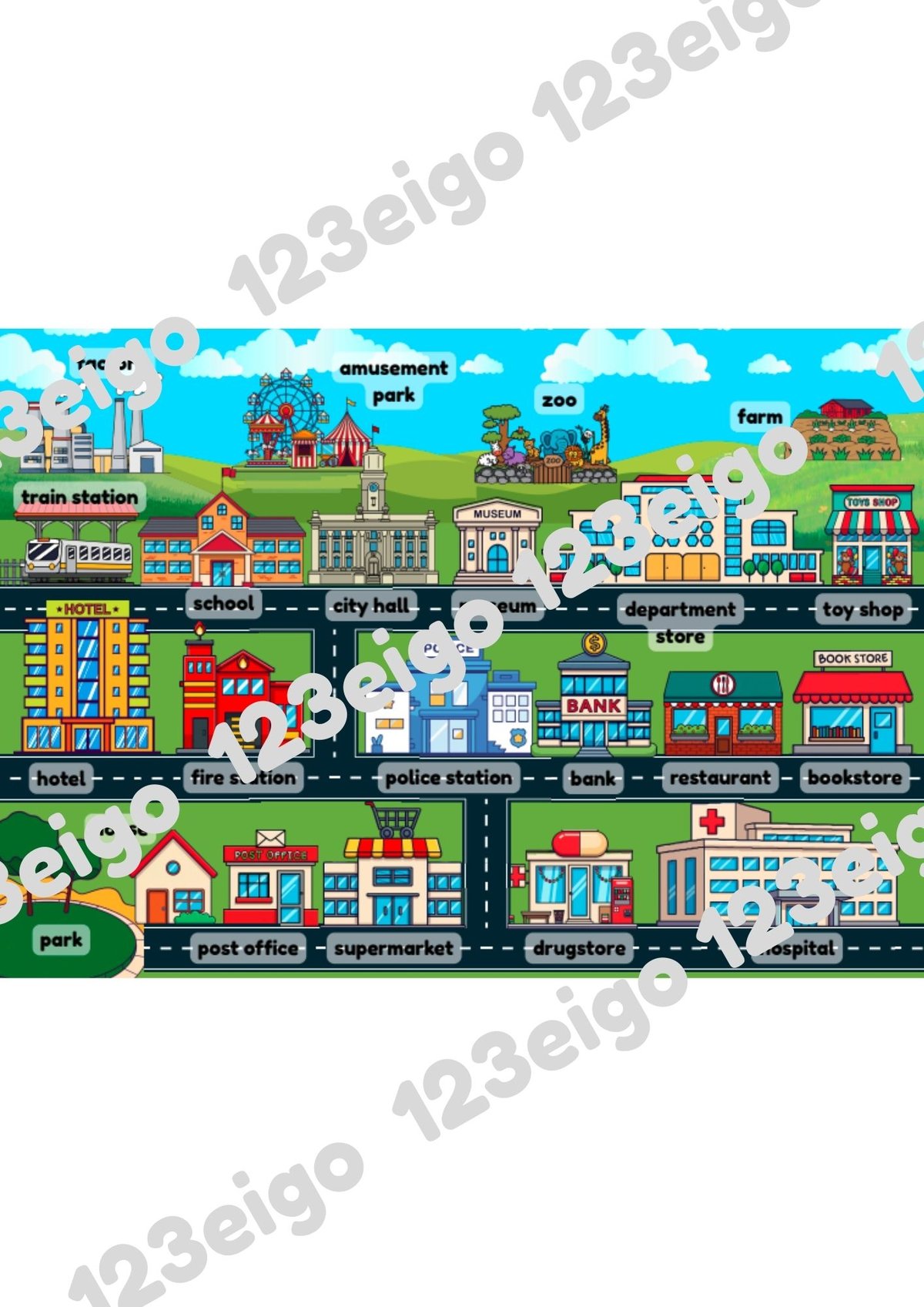 Town Buildings Poster | 123eigo