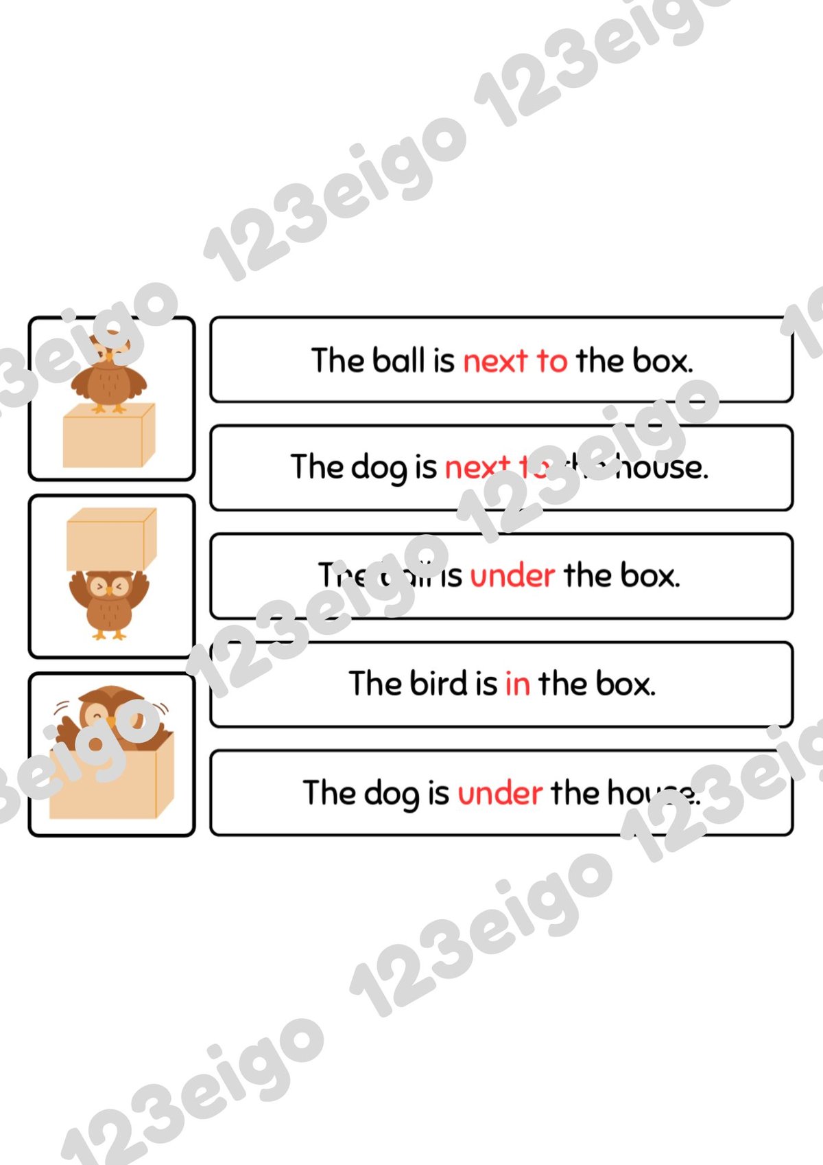 Preposition Matching Cards | 123eigo