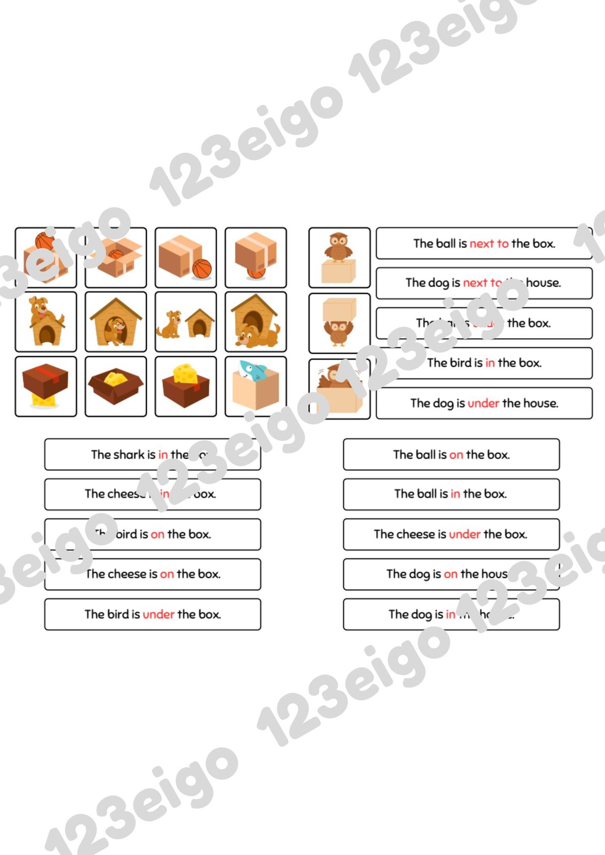 Preposition Matching Cards | 123eigo