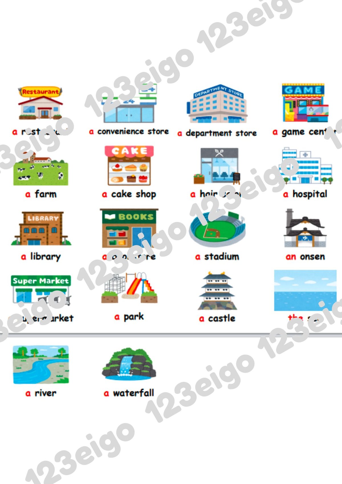 Town Flashcards | 123eigo