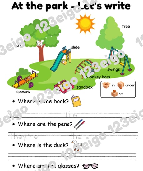 At the Park - Preposition Activity Set | 123eigo