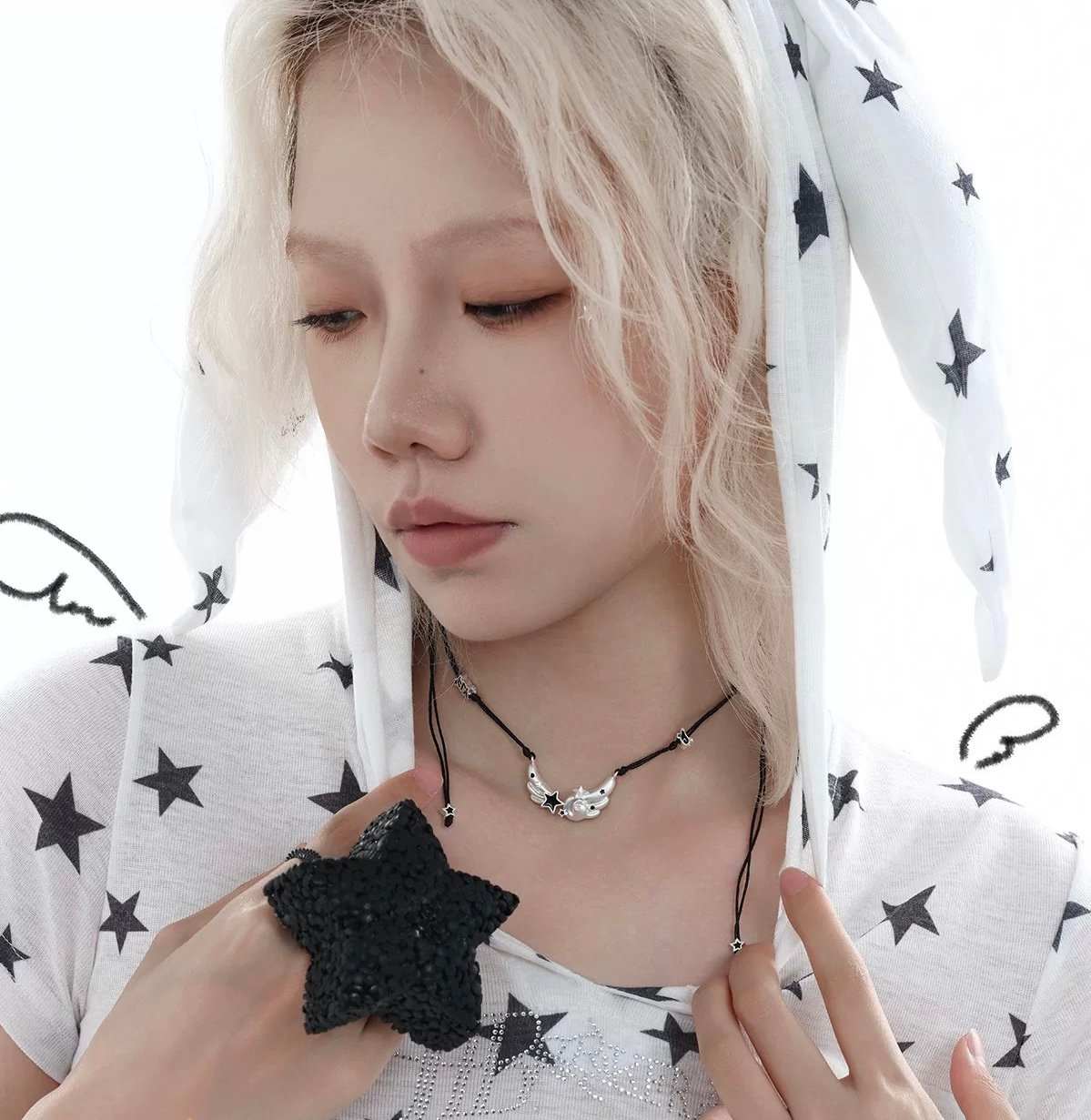 Angel black cord necklace | NOVER