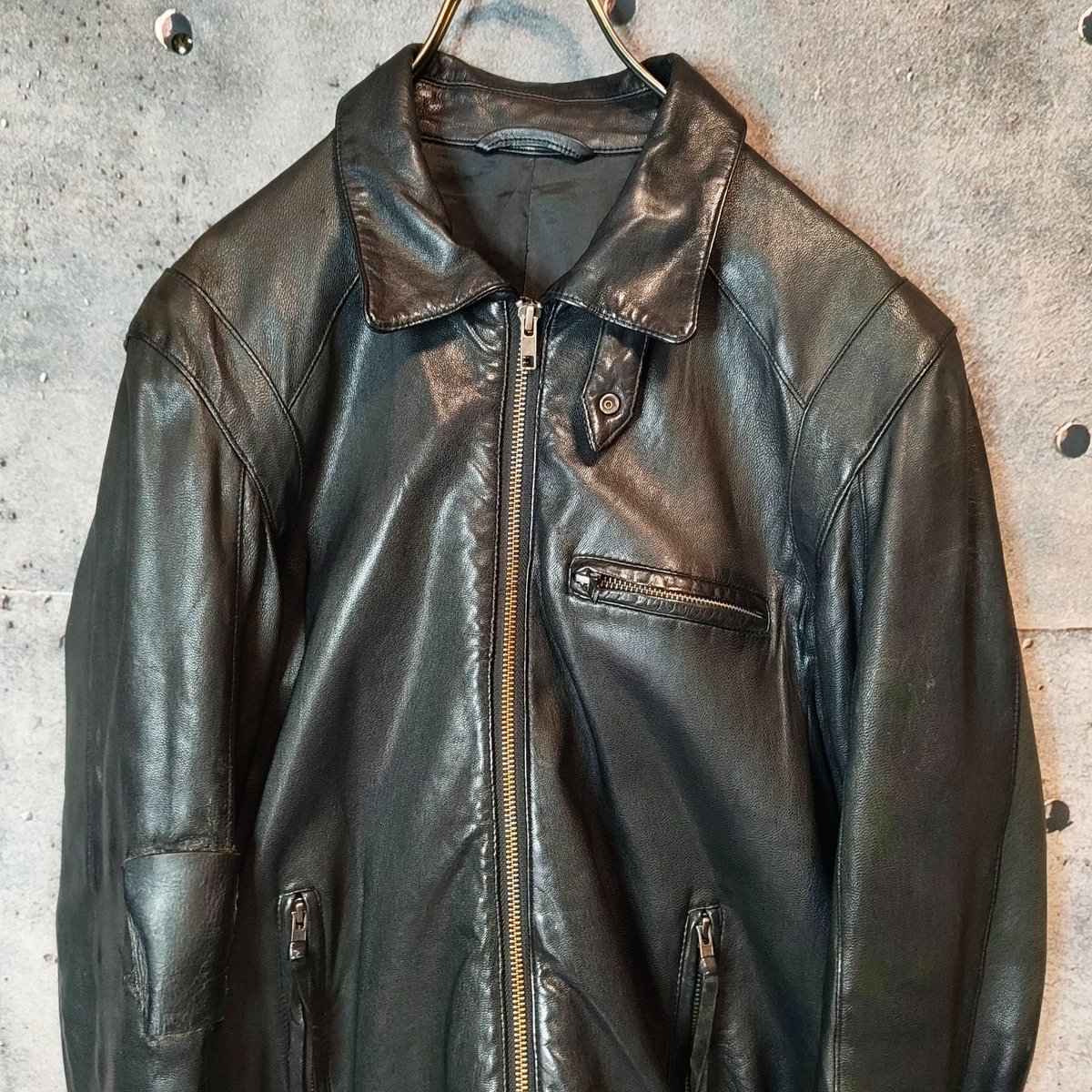 Haruf 製品染め シングルライダース ジャケット 黒 Lタイト ロングスリーブ Rock ...