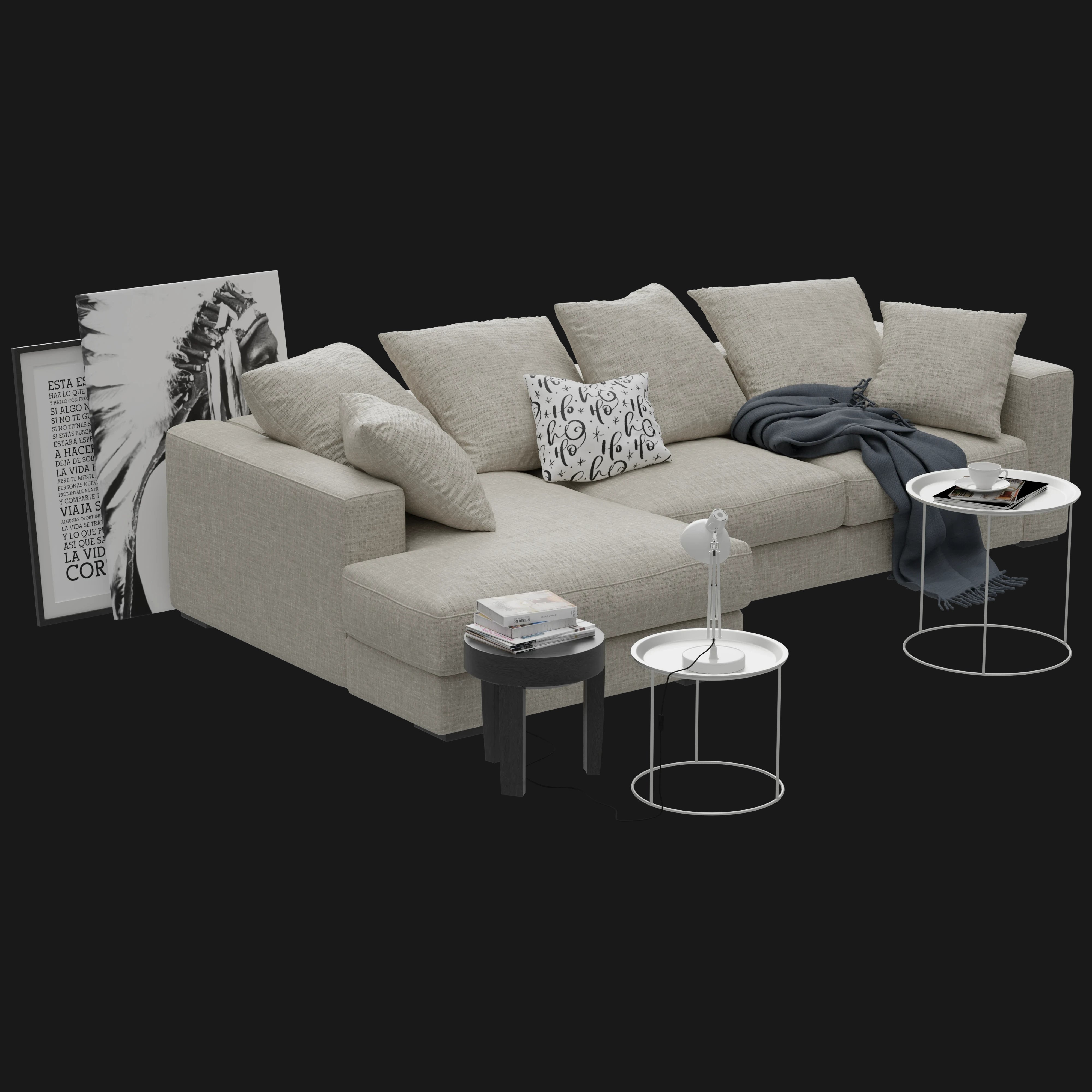3 seater Upholstered Sofa 3D Model - A23D
