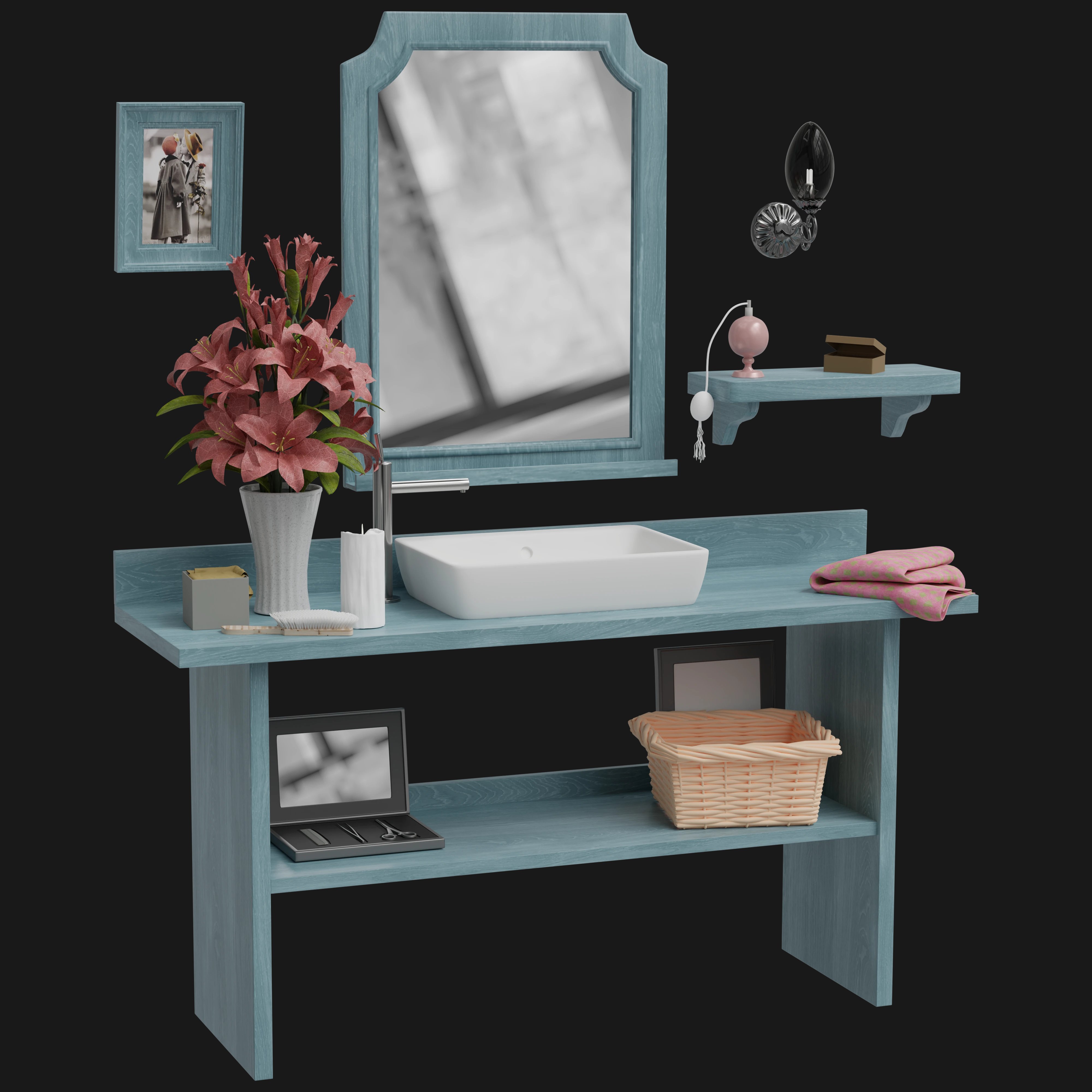 Single Bowl Basin Cabinet 3D Model - A23D