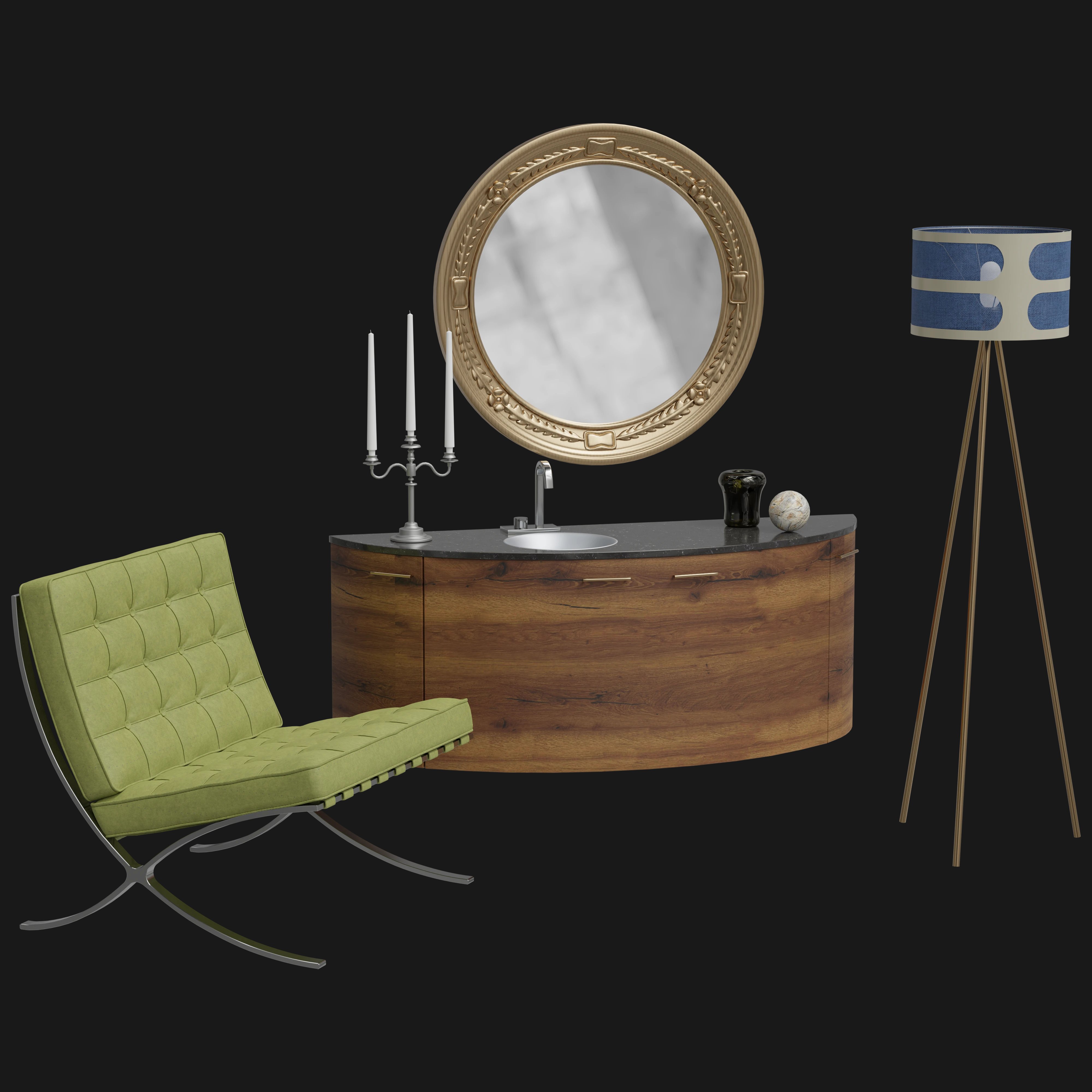 Single Bowl Basin Cabinet 3D Model - A23D