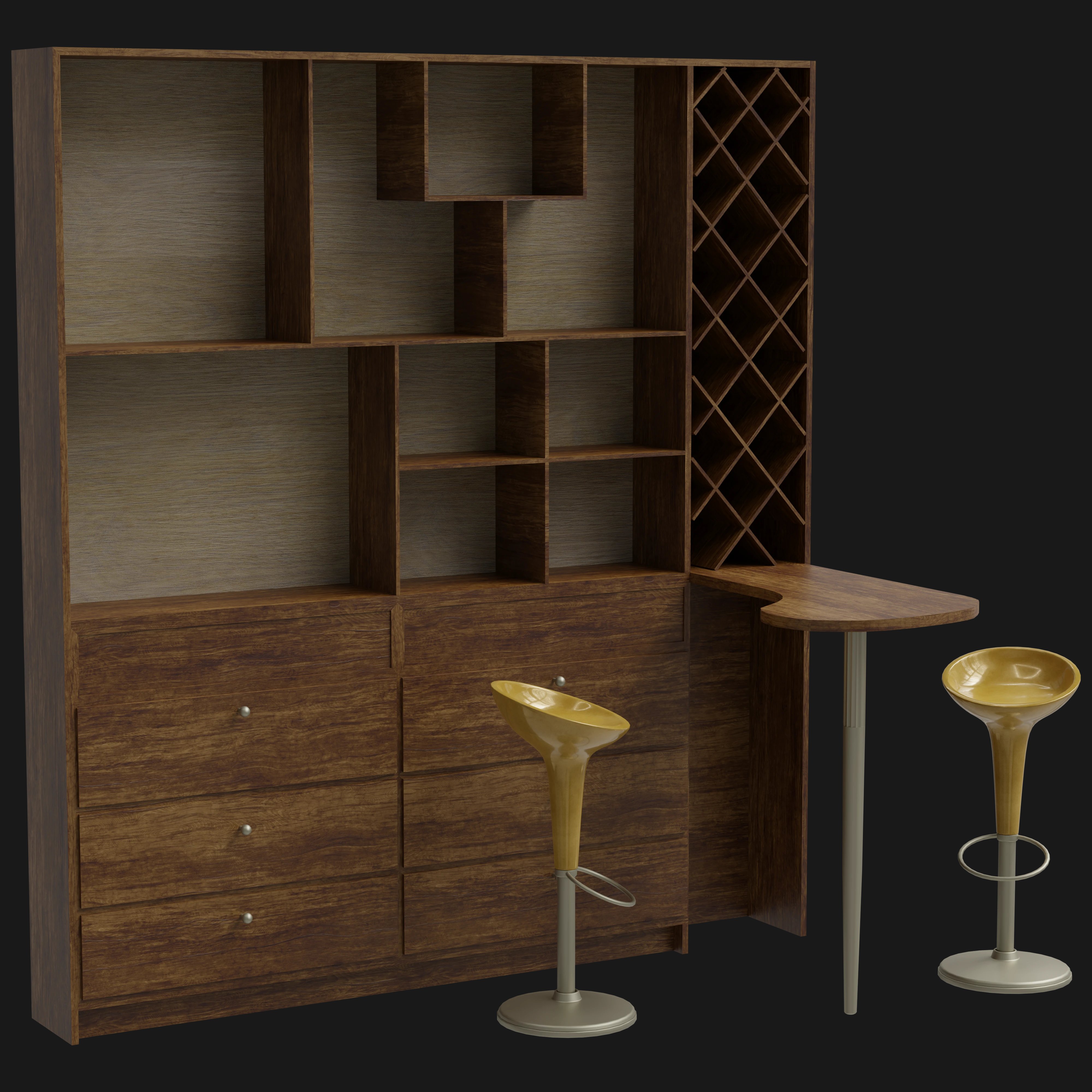 Bar Counter with Cabinet 3D Model - A23D
