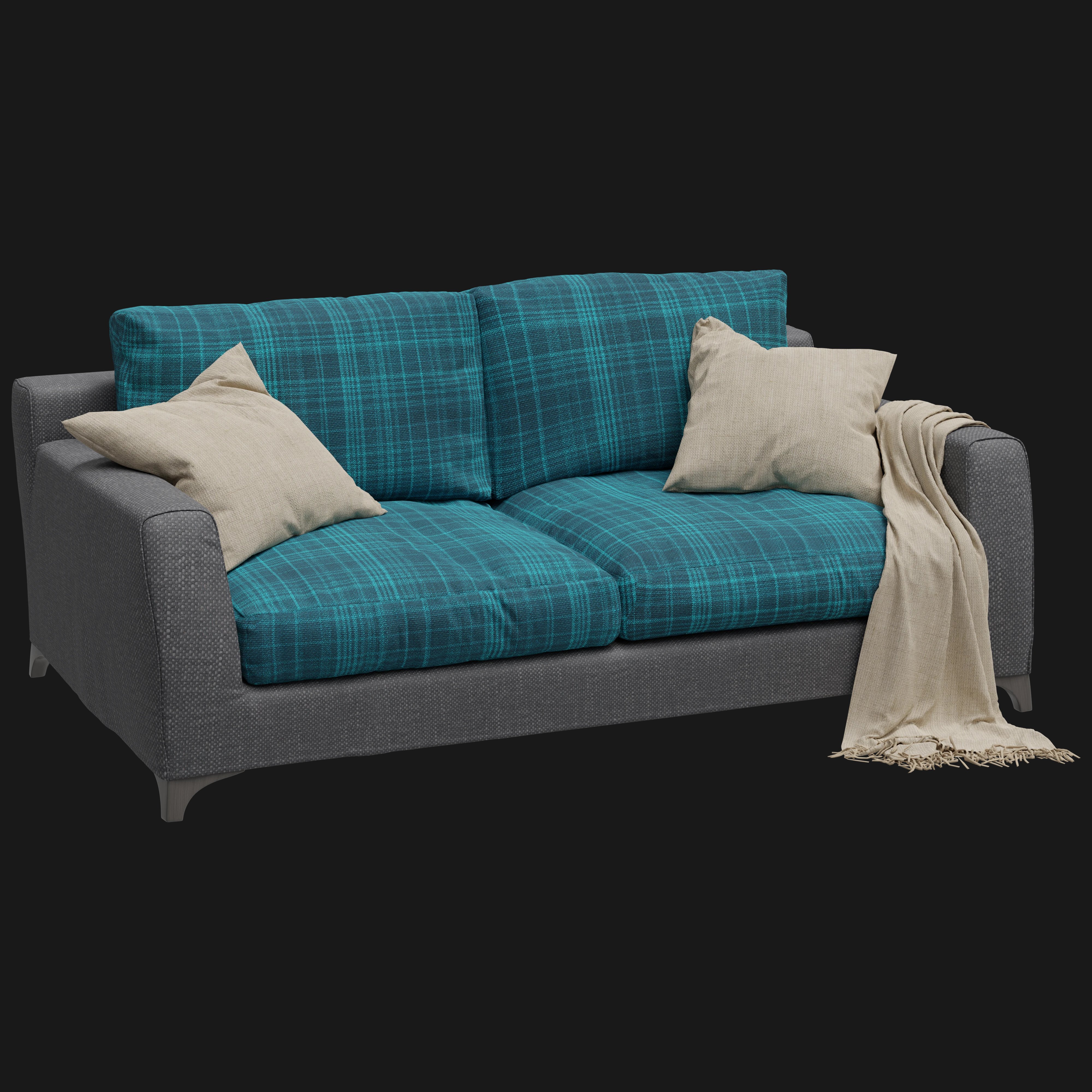 Twin Seater Upholstered Sofa Chair 3D Model - A23D